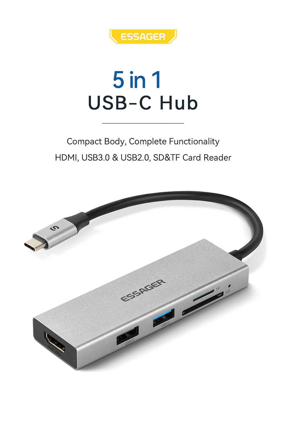 Essager 5-in-1 USB Hub Type C Adapter 4K HDMI Connector TF SD Card Reader usb C PD 100w Plug for ...