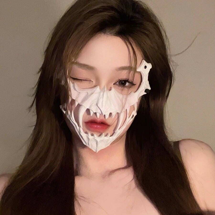 Halloween Two-dimensional Half-face Mask Tiger Yasha Tengu Wolf Nue ...