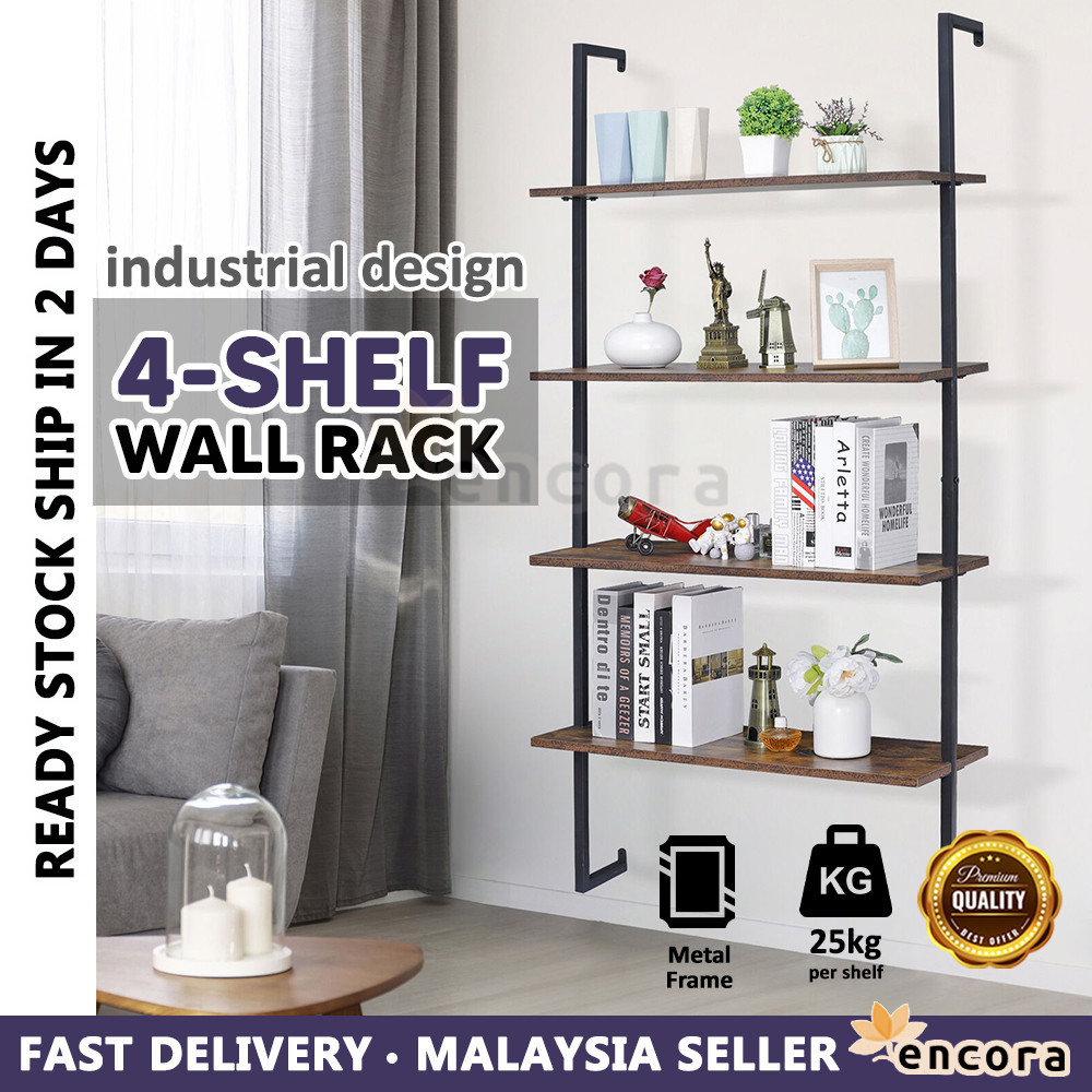 Encora 4 Tier Wall Mounted Book Shelf Rak Dinding Storage Organizer ...