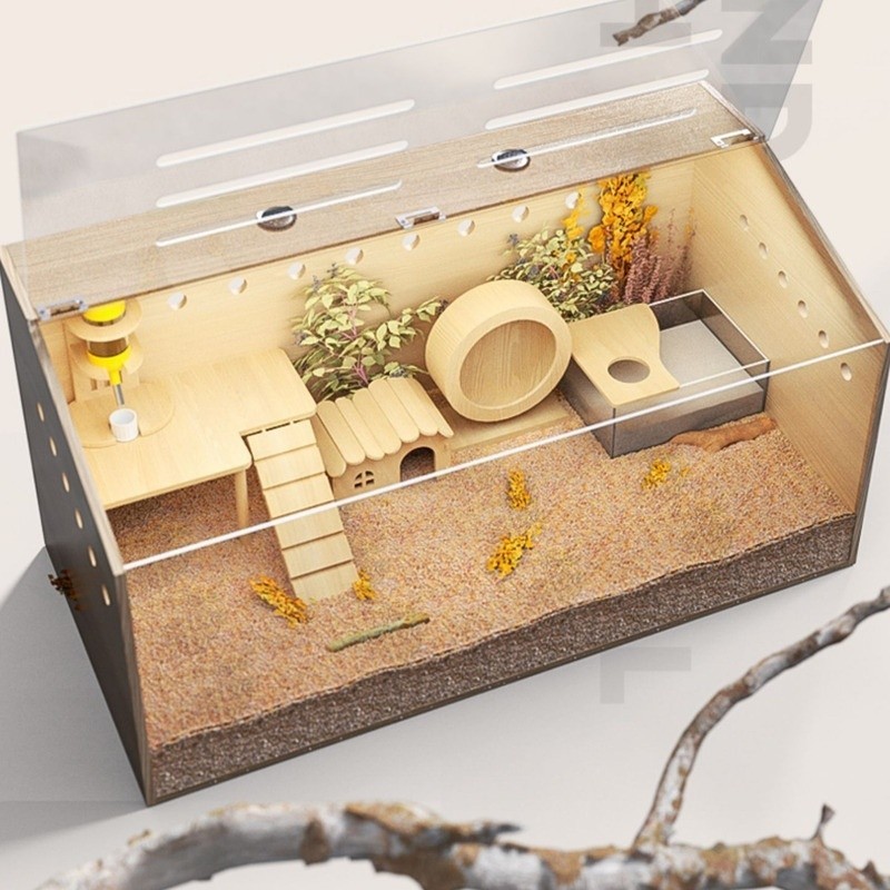 Wood POPO Solid Hamster Breeding Box Acrylic Villa Pet Hedgehog Wooden ...