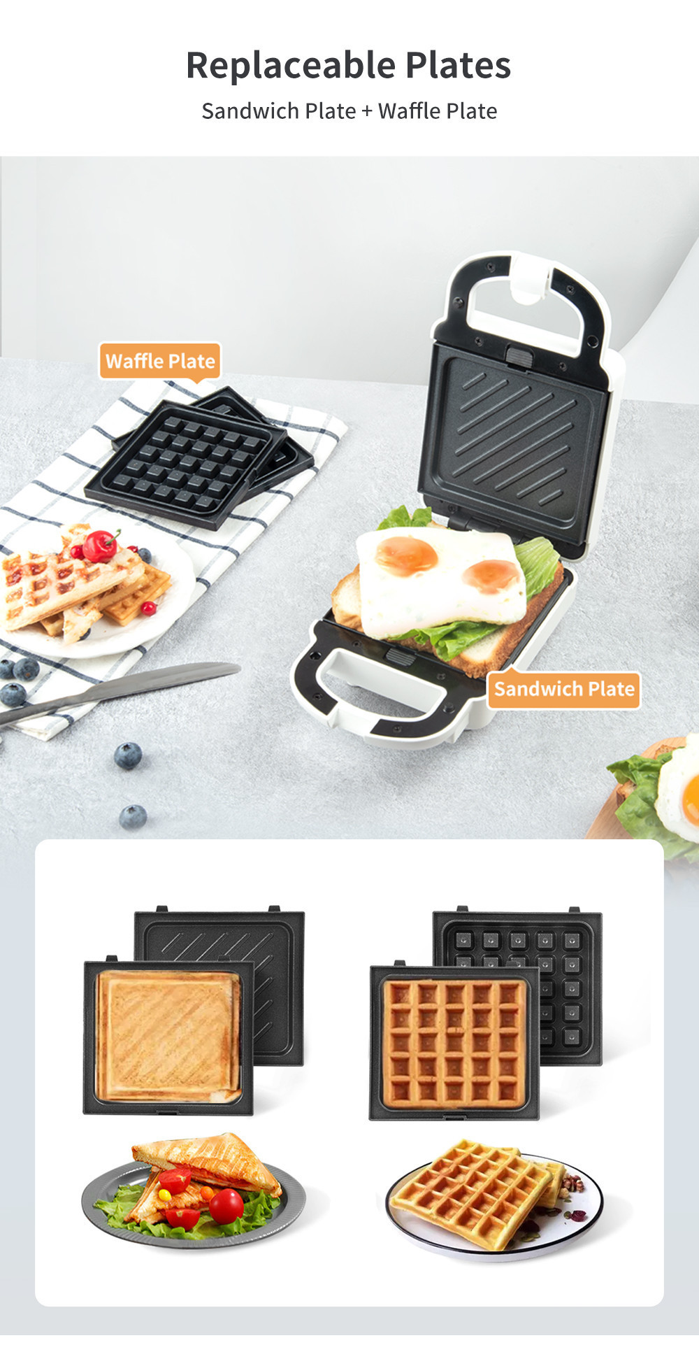 Simplus Sandwich Waffle Maker | 650W | Removable Plate | Overheat ...