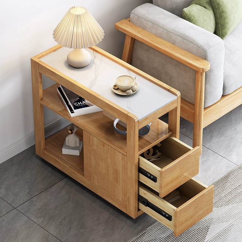 Narrow Side Table Solid Wood Sofa Side Table Living Room Rock Board Tea ...