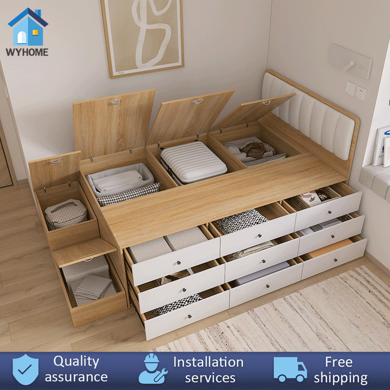 WY Small Apartment Drawer Bed Storage High Box Storage Bed Tatami Bed ...