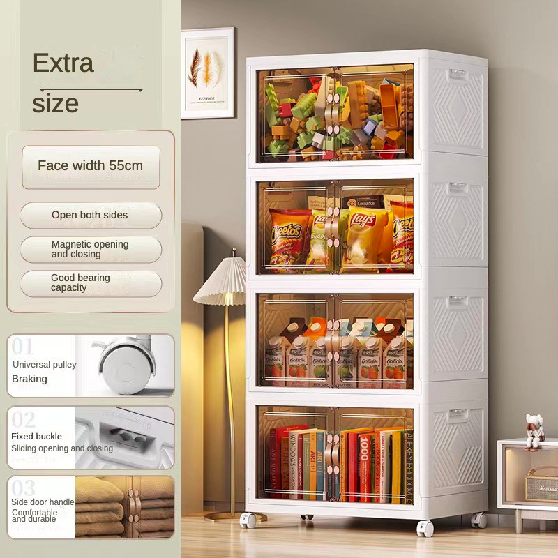 Transparent Foldable Home Clothes Storage Cabinet Folding Double Door ...