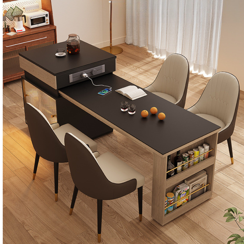 Rock Slab Dining Table Integrated Retractable Solid Wood ...
