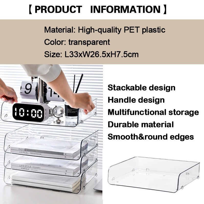 PAX-Transparent A4 Stackable Document Tray Table Organiser | Shopee ...