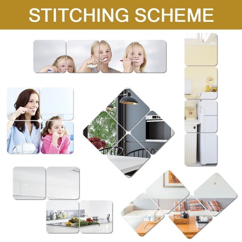 2 Sizes Self Adhesive Square Mirror Sheet For Bathroom Wardrobe ...