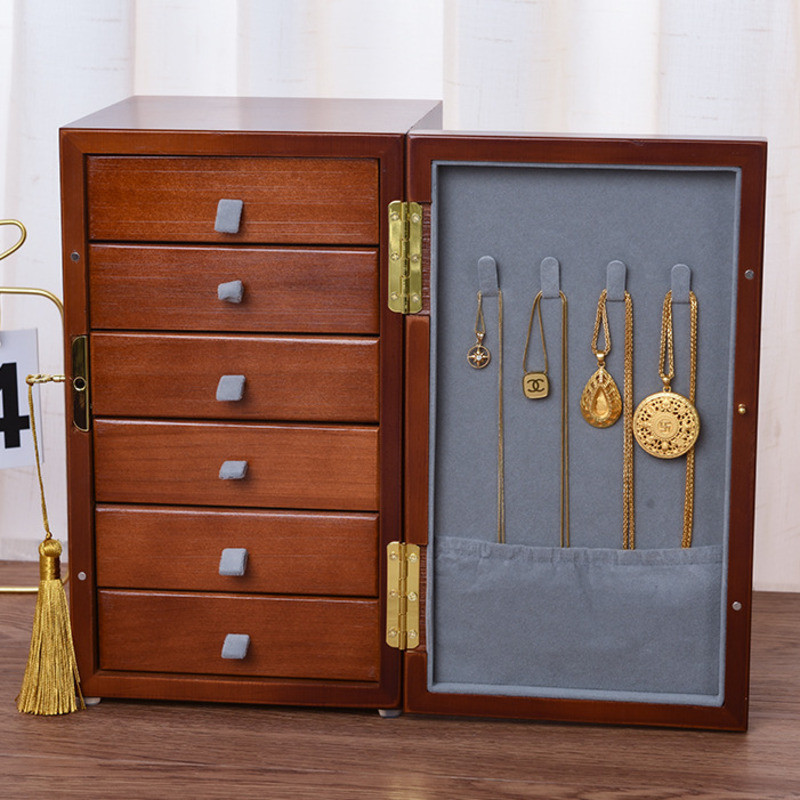 Solid Wood Jewelry Storage Velvet Wrapped Jewelry Organiser Large ...
