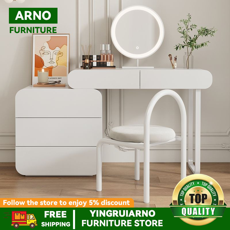 French Cream Vanity Table With LED Mirror And Storage Function Bedroom ...