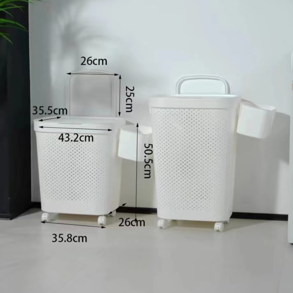 Clothes Storage Basket Plastic Laundry Basket with Lid Large Capacity ...