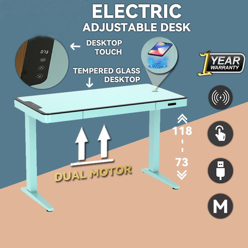 Double Motor Table Toughened Glass Electric Adjustable Height Lifting ...