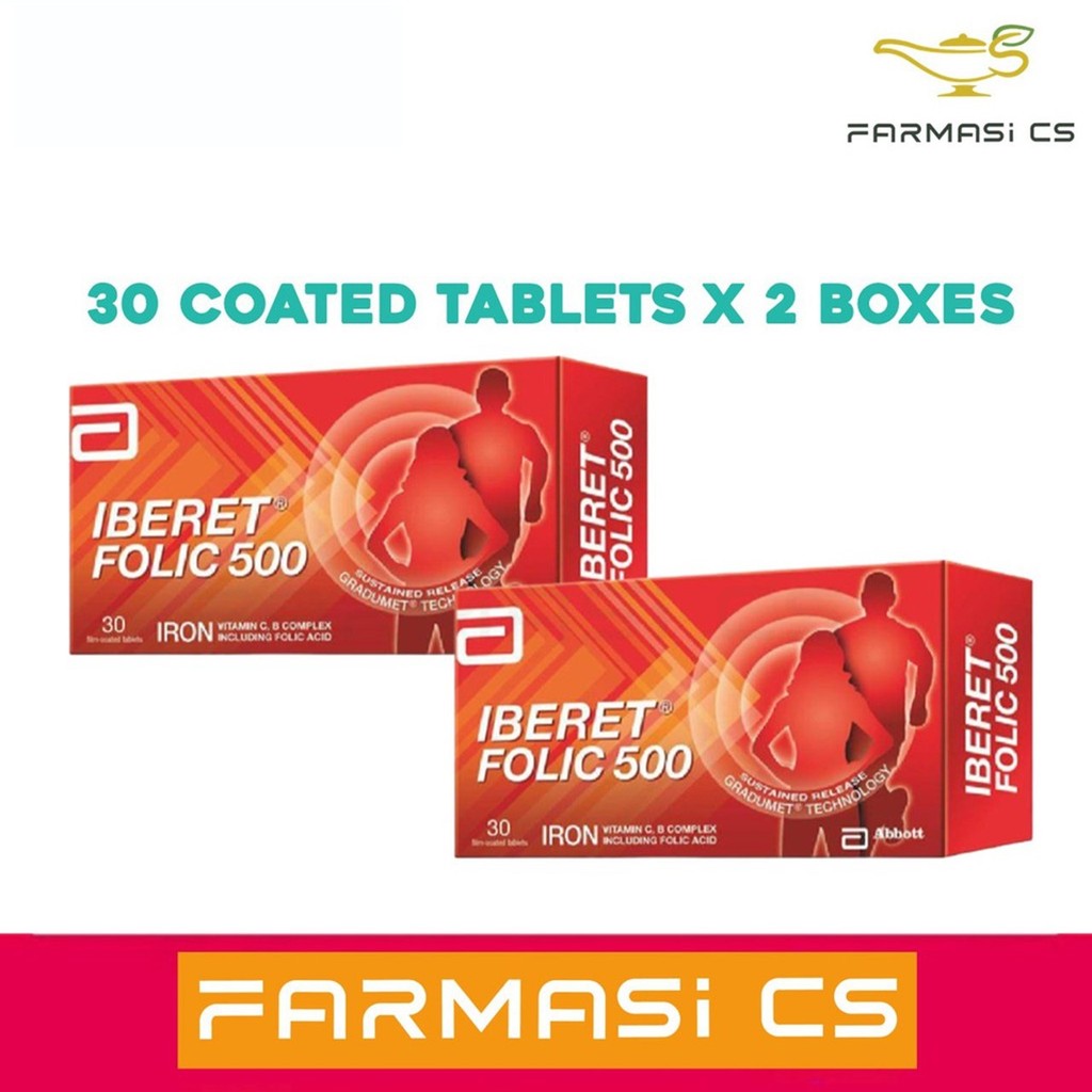 Iberet Folic 500mg 30 film-coated tablets x 2 Boxes (TWIN) EXP:04/2026 ...