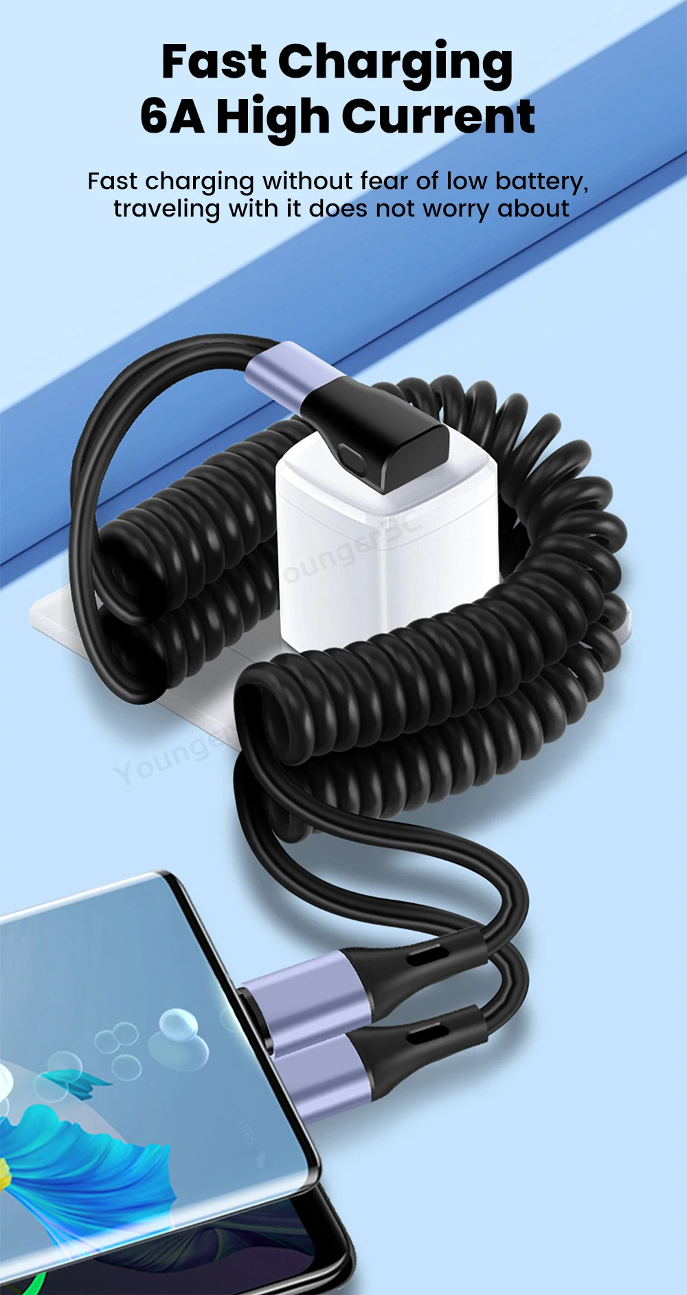 66W 2-in-1 Fast Charging Data Cable, With USB 90 ° Bend Design For ...
