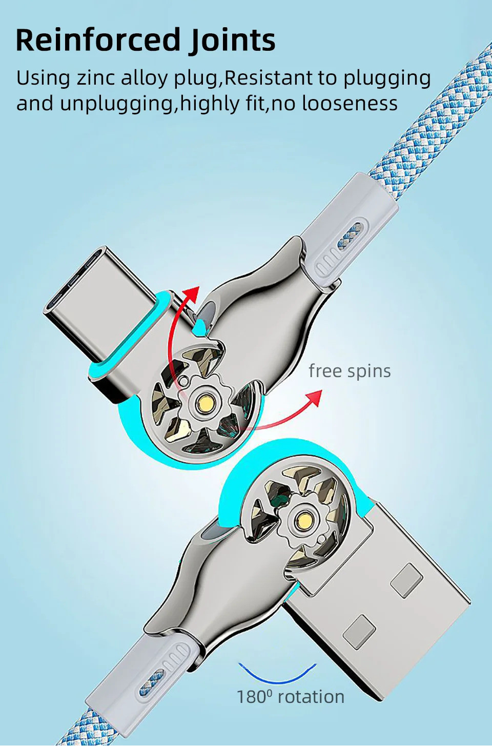 Double Rotatable Cable USB A to Type C Double Elbow 180 Degree Rotation ...