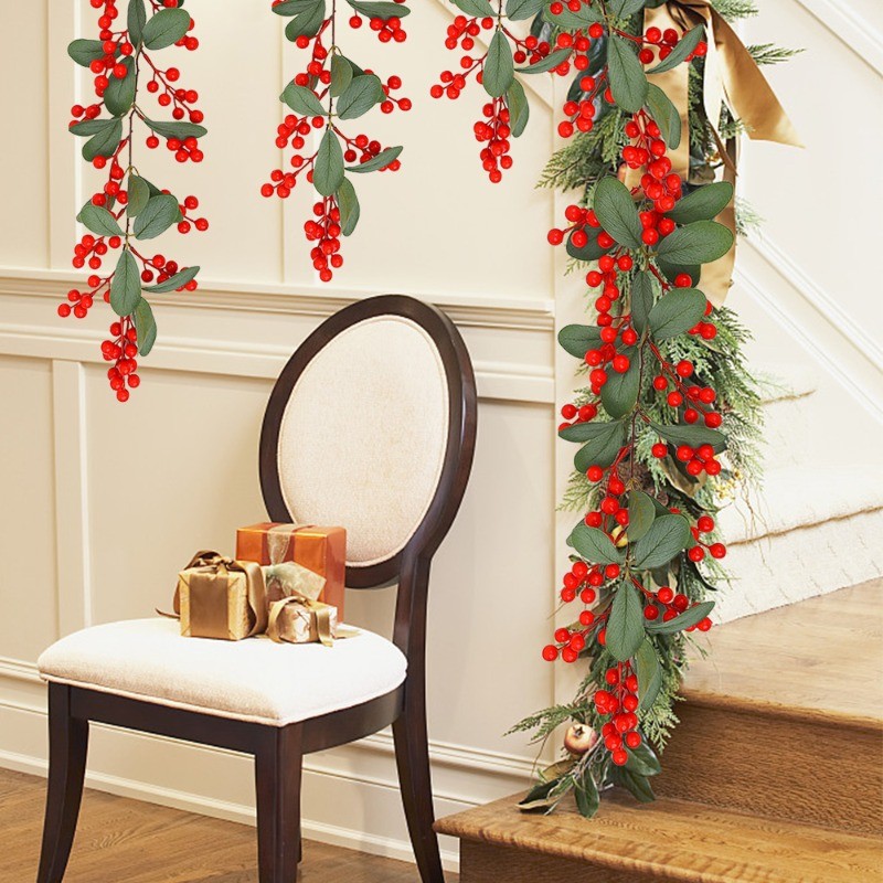 0.5/1M Artificial Christmas Red Berries Vine Strips - Encrypted Simulated Holly Berry Vine ...