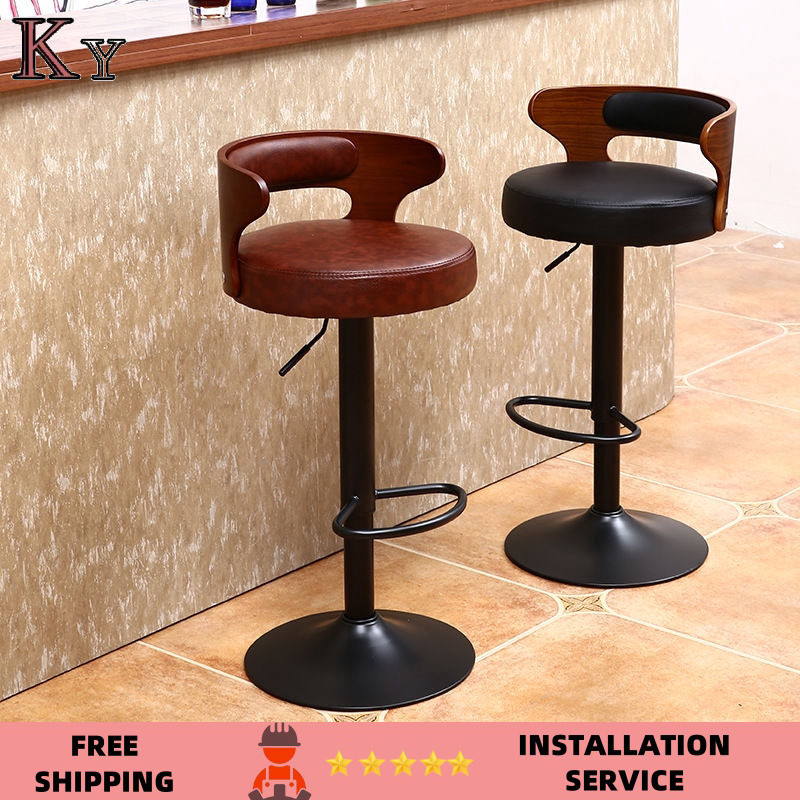 YUA Solid Wood Lifting Bar Chair Nordic Rotary High Adjustable Chair ...