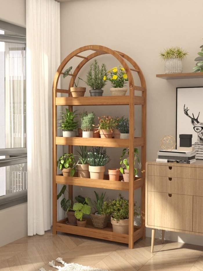 Solid Wood Plant Rack With Wheels Plant Stand Multi-Layer Flower Pot ...