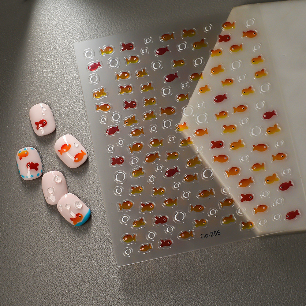 Japanese Little Fish 5D Jelly Nail Stickers, Water Bubbles, Ins Style ...