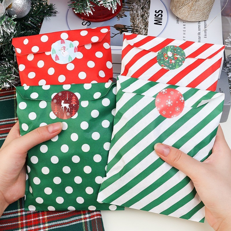 24Pcs Christmas Paper Treat Bags With Stickers - Mixed Color Polka Dot ...