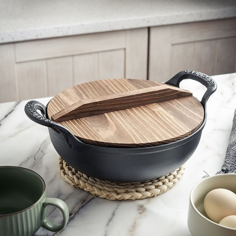 Cast iron ingot pot thickened small steel cannon binaural saucepan soup ...