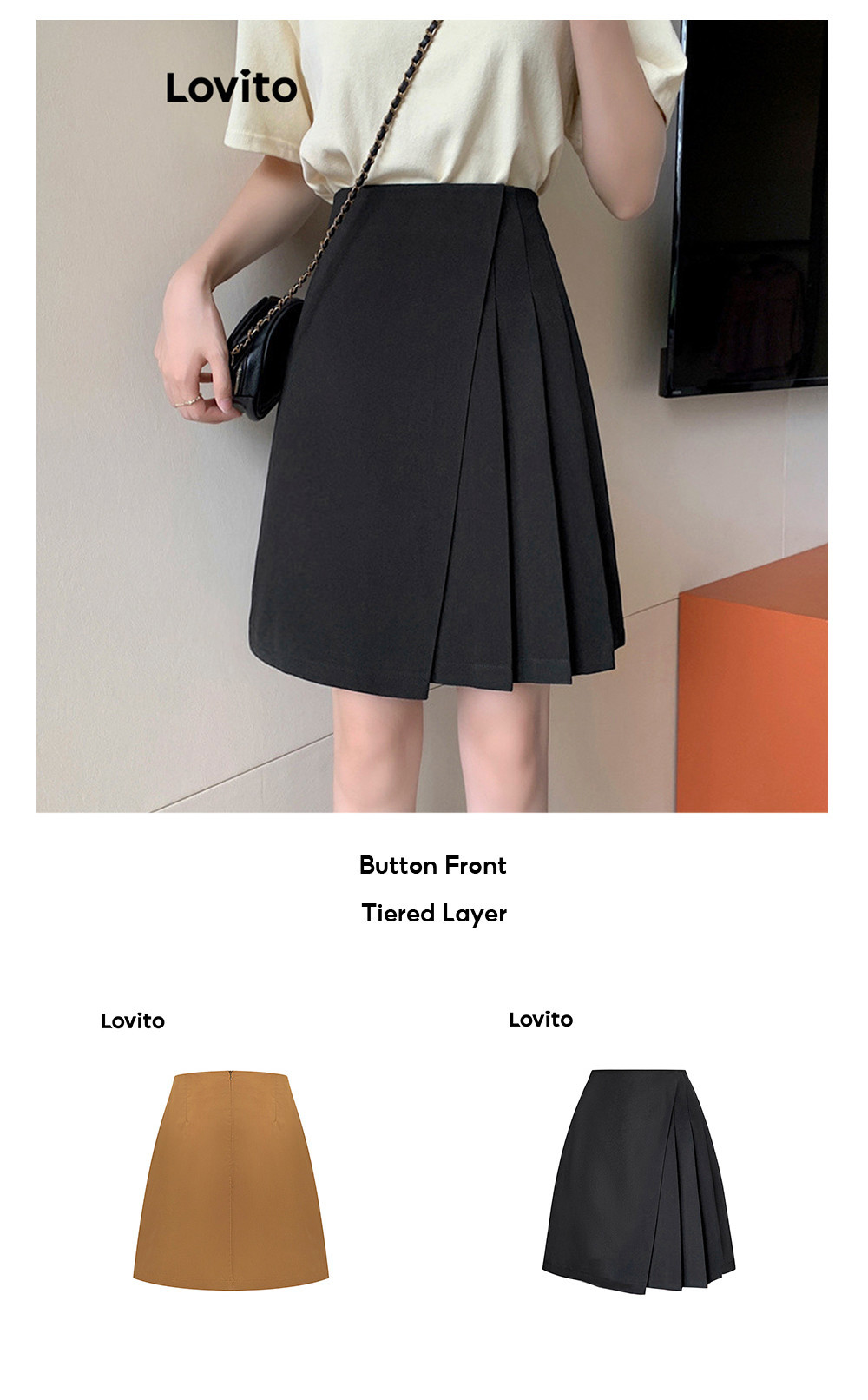 Lovito Elegant Plain Pleated Skirts for Women L68ED097 (Multi-color ...
