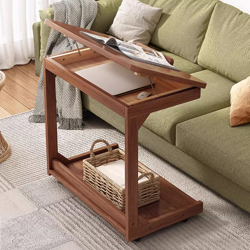 Coffee table side table Sofa Side Flip Solid Wood Edge Storage Strong Load-Bearing Stability ...