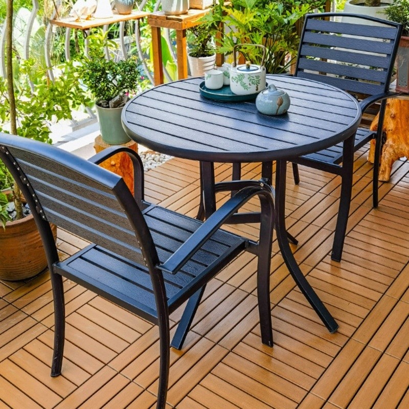 Balcony Table And Chair Plastic Wood Courtyard Tea Table Combination ...