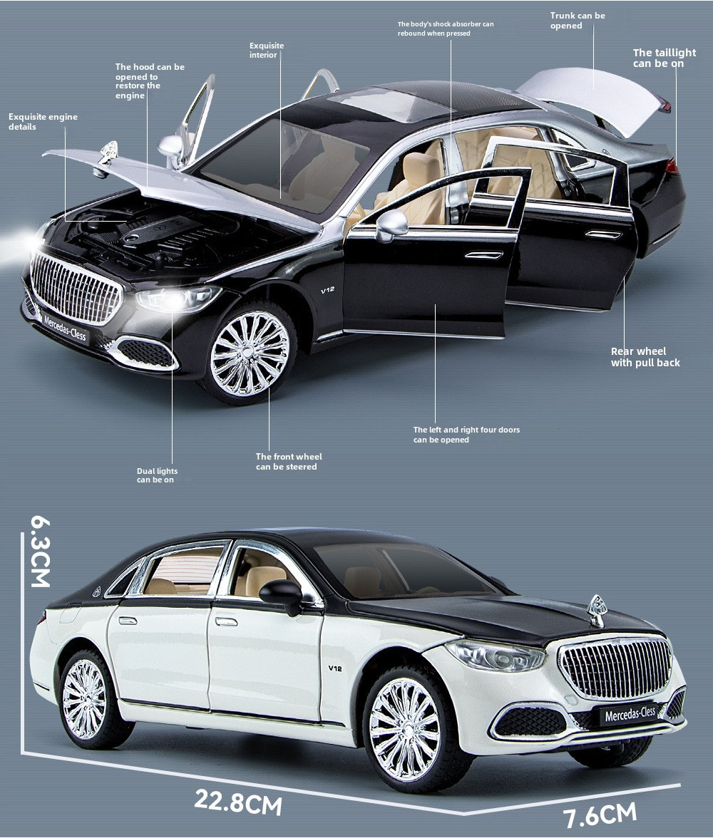 1:24 BENZ Maybach S680 Alloy Car Model Light & Sound Effect Diecast Car ...