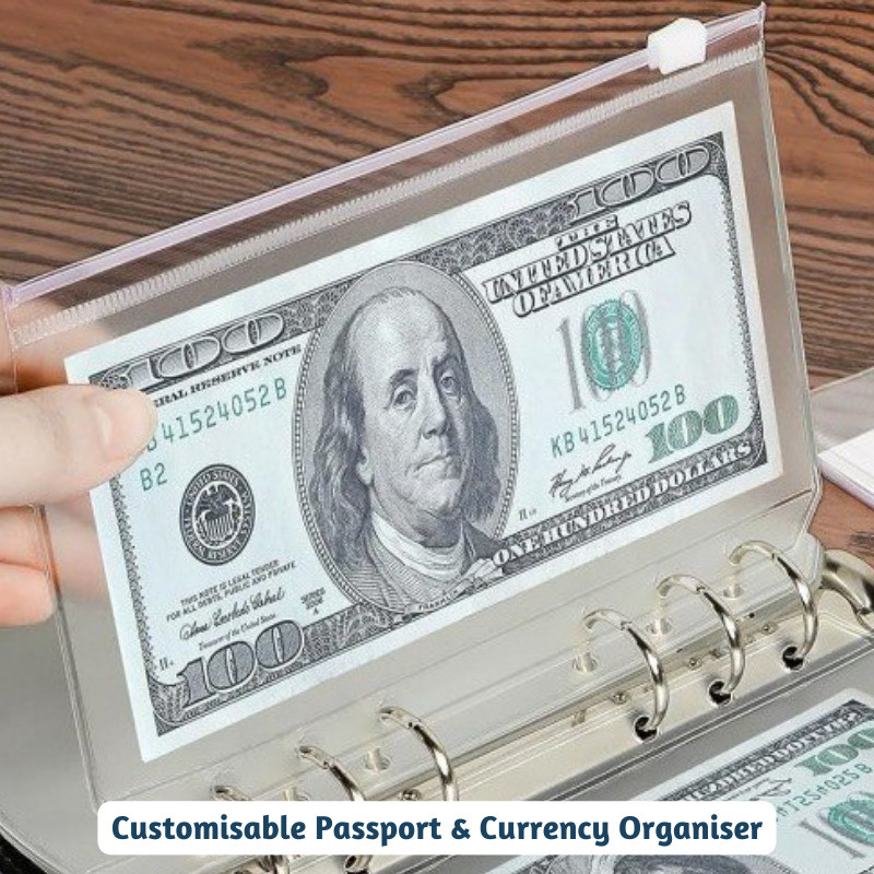 Customisable Passport Currency Organiser A5 A6 Zipper Binder 6 Holes ...