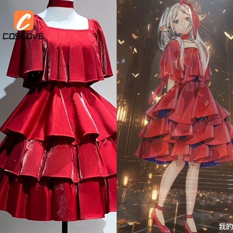 Anime Frieren: Beyond Journey’s End Fan Made Red Dress Cosplay Clothing ...