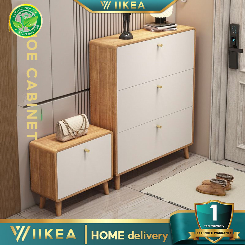 Wood shoe Cabinet Tipping Bucket Rack Storage Solid Wood Ultra-thin ...