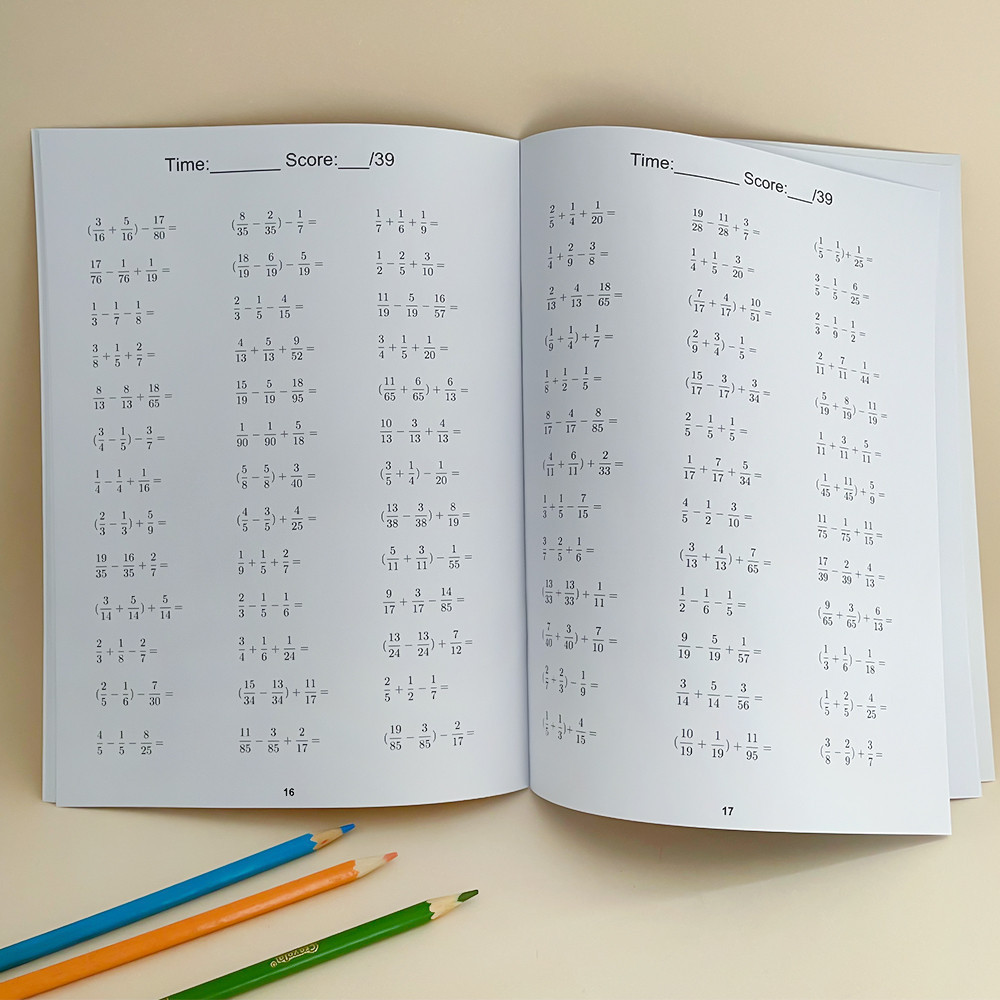 Fractions Addition and Subtraction Math Workbook for Kids Children ...