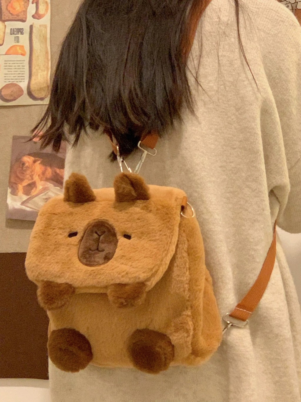 Plush Cartoon Capybara Doll Backpack Simplicity Campus Shoulder Bag ...