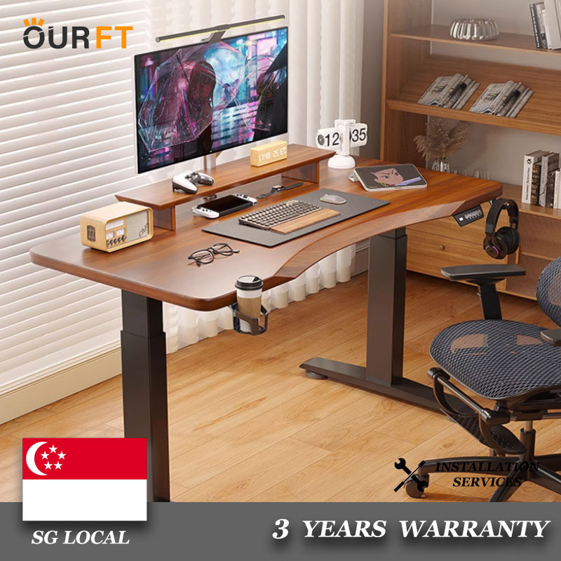 OURTF Computer Table Electric Height Adjustable Curve Top Standing Desk ...