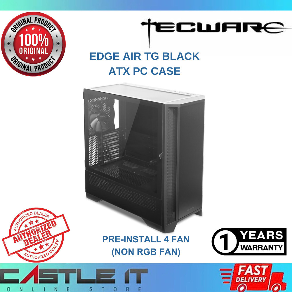 Tecware EDGE AIR TG BLACK ATX PC Casing Chassis Case Non Led No Light ...