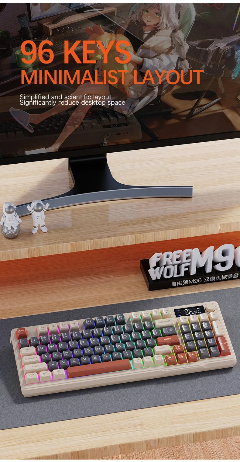 ZIYOULANG M96 Wireless RGB Keyboard 2.4G & Bluetooth Dual Mode Battery ...