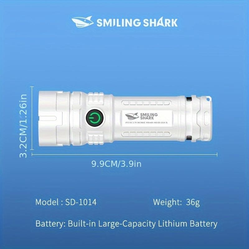 Smiling Shark Ultra-Bright LED Flashlight Rechargeable EDC Torch with 3 ...