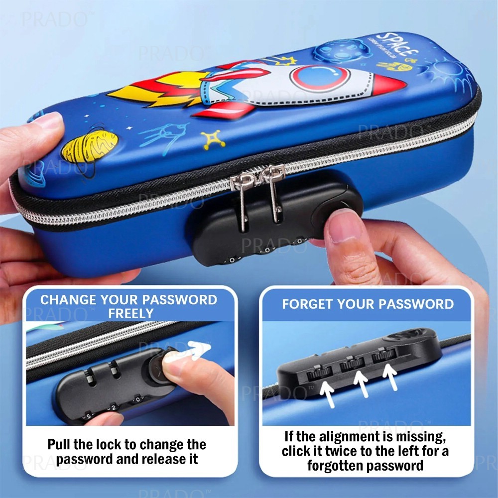 PRADO Cartoon 3D Pencil Case with Password Lock Waterproof Large Pencil ...