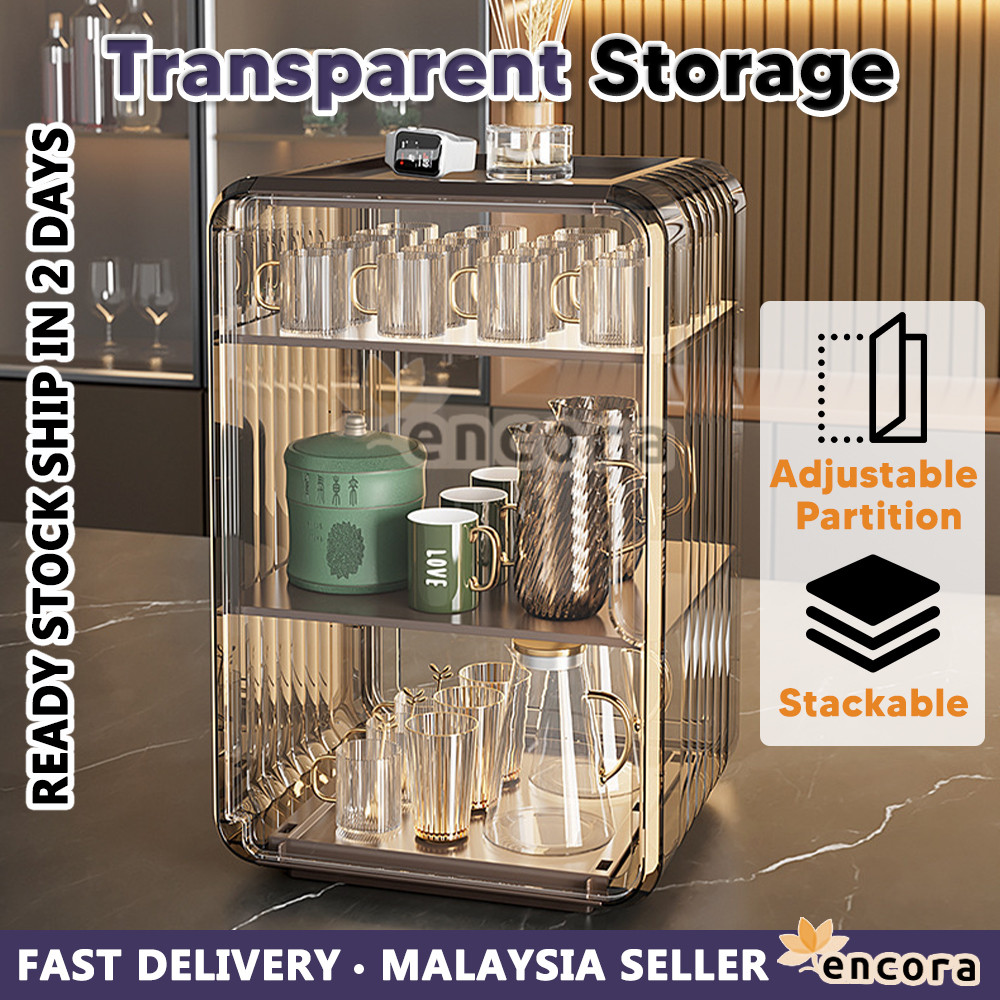 Encora Transparent Storage Box Stackable Storage Shelf Kotak Display ...