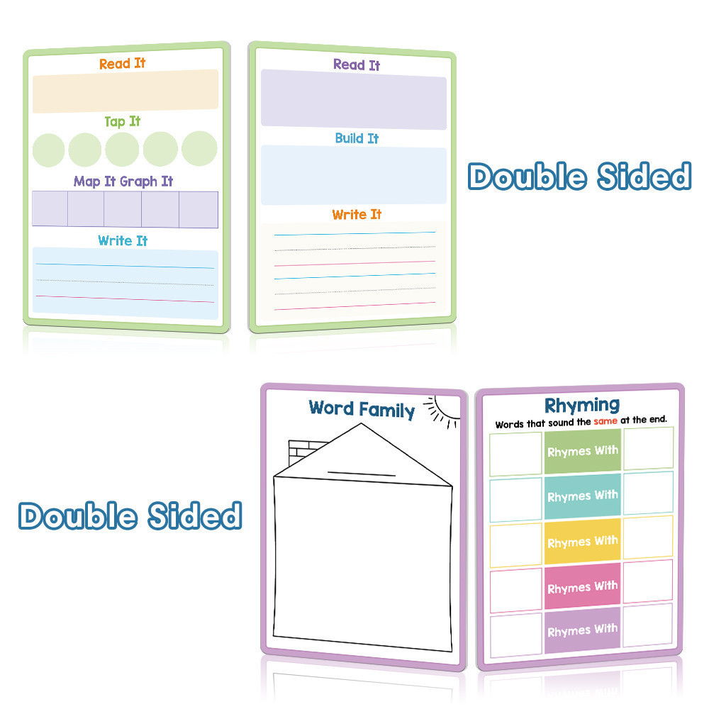 4Pcs Phonics CVC Words White Board for Kids Children Homeschool Double ...