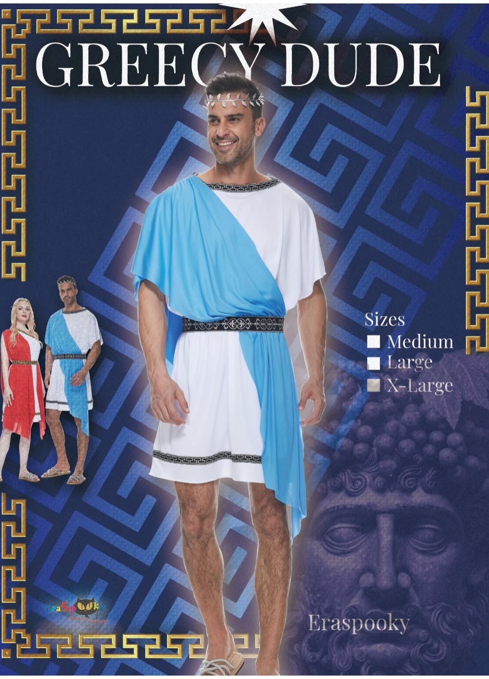 Fast Delivery Men Blue Toga Greek God Costume Couples Halloween Party ...