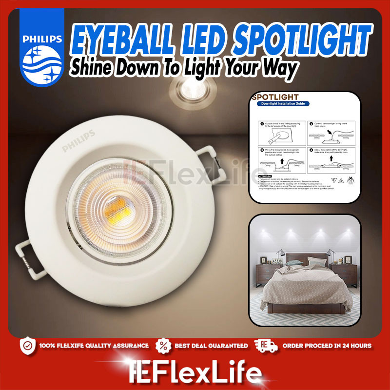 LED PHILIPS Ceiling Spotlight 7W/4W/5.5W Downlight Lighting Lampu ...