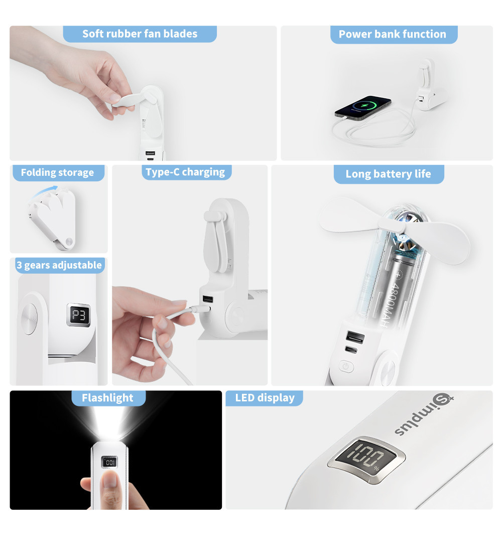 Simplus Smart Small Fan Handheld USB Electric Fan Portable Foldable 3 ...