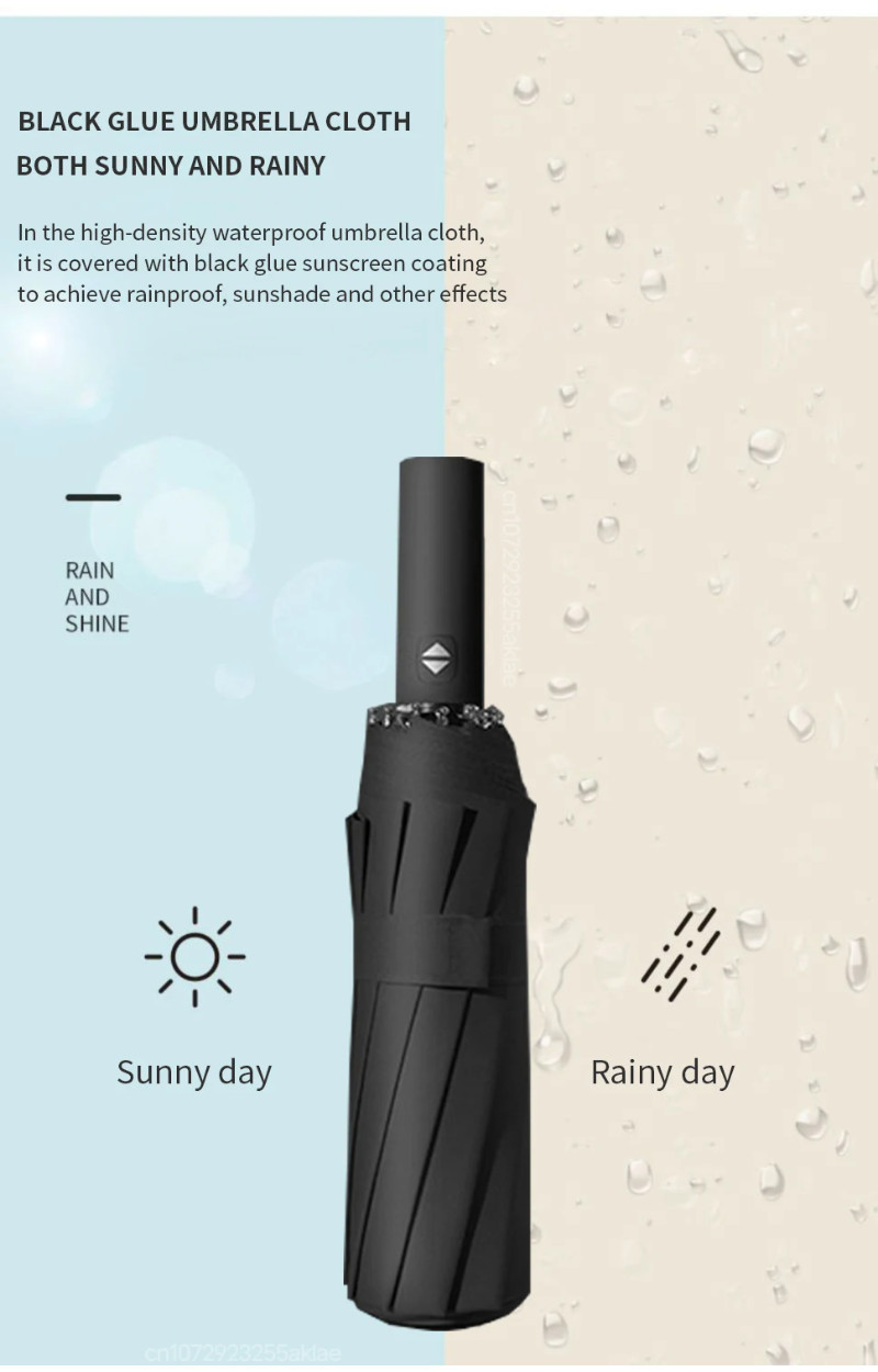 12 Bone Solid Color Automatic Umbrella Collapsible Large Size Sunshade UV Protection Business ...