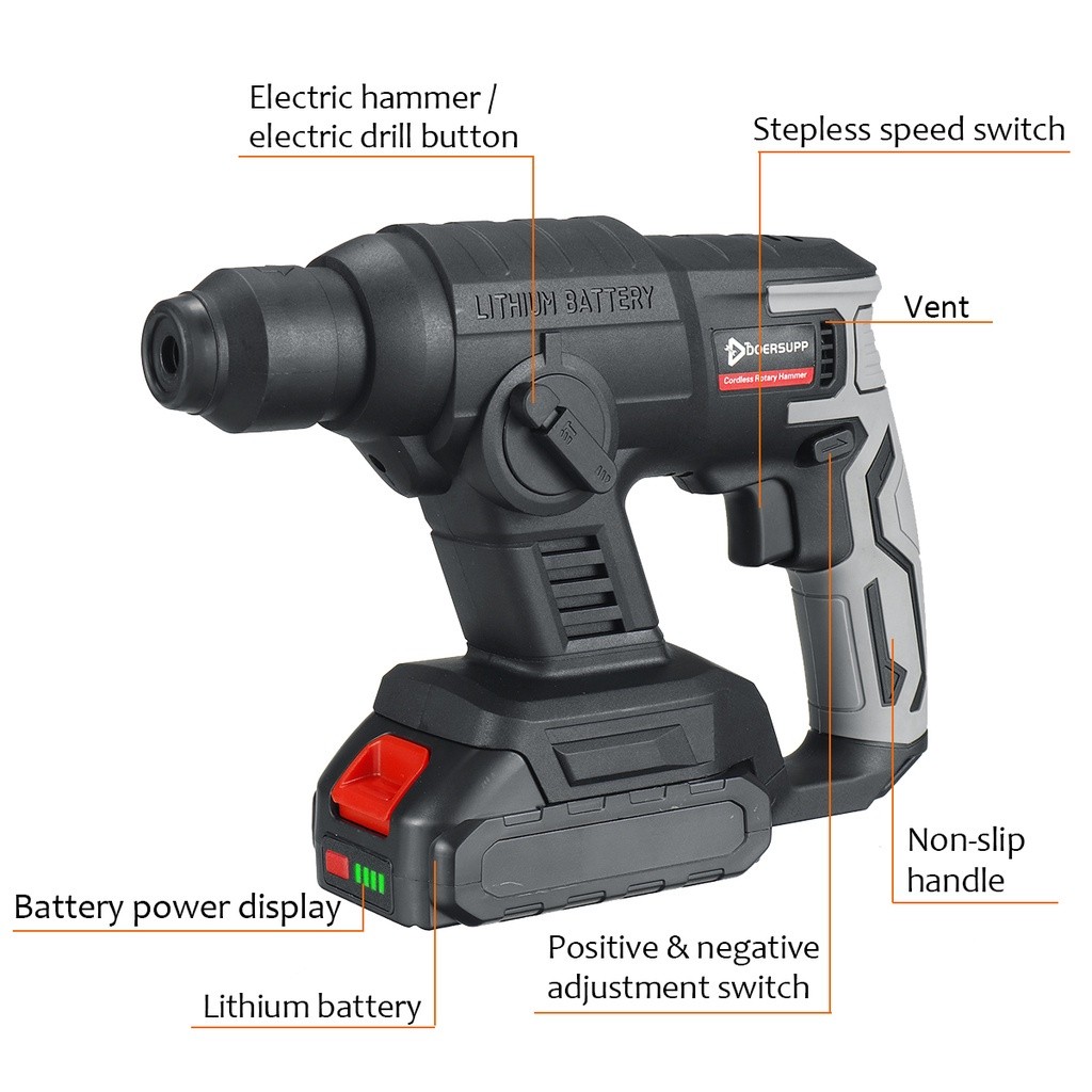 7500mAh Electric Rotary Hammer Cordless Rechargeable Multifunction ...