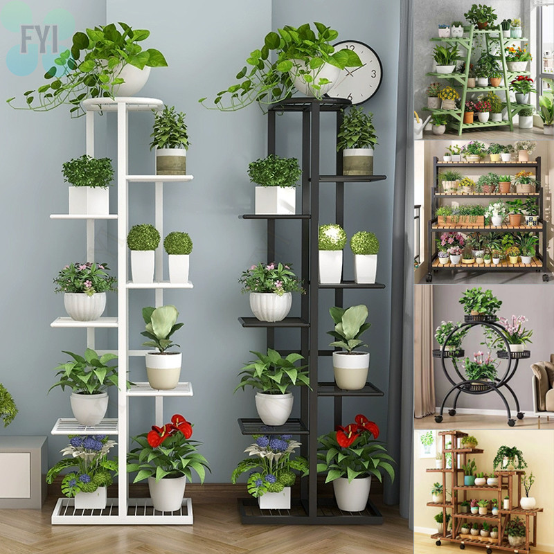 FYI Flower Rack Plant Iron Racks Fence Balcony Round Flower Pot Garden ...