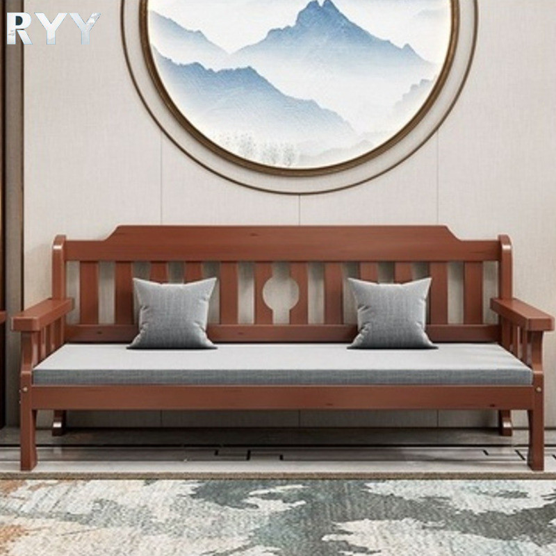 RLY Solid Wood Sofa wooden bench stool sofa set Small Apartment Simple ...