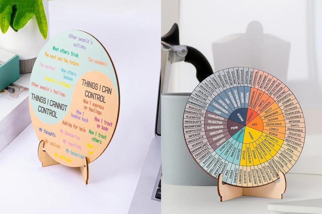 EDI Wooden Emotion Wheel Conscious Feeling Wheel Double Sided Wooden ...