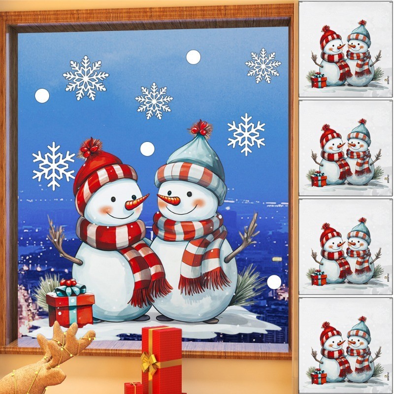 Cartoon Snowman Snowflakes Pattern Wall Sticker - Christmas Store ...