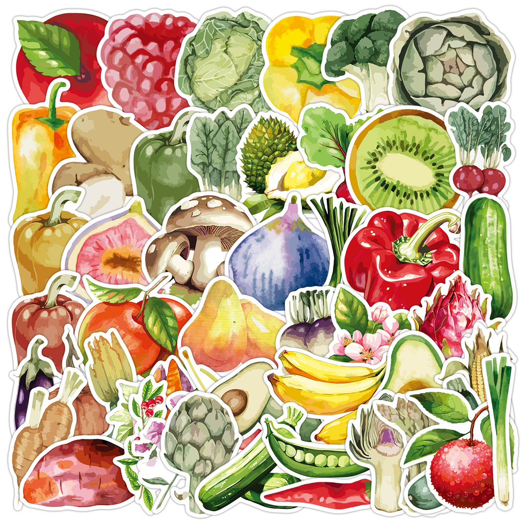 50PCS New Watercolor Fruits & Vegetables Graffiti Stickers - Waterproof ...